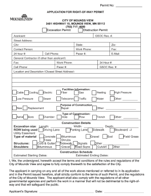 Fillable Online APPLICATION FOR RIGHT-OF-WAY PERMIT CITY OF MOUNDS VIEW ...