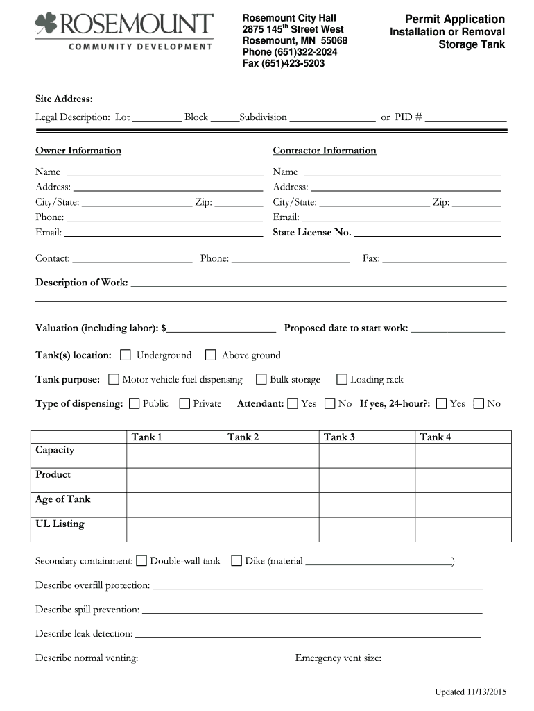 Fillable Online ci rosemount mn Rosemount City Hall Permit Application ...