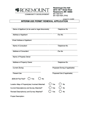 Fillable Online ci rosemount mn Revised 01102005 INTERIM USE PERMIT ...