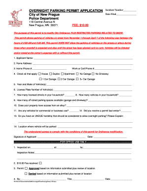 Fillable Online OVERNIGHT PARKING PERMIT APPLICATION Incident Number ...