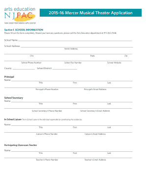Fillable Online njpac B2015b16 Mercer Musical Theater bApplicationb Fax ...