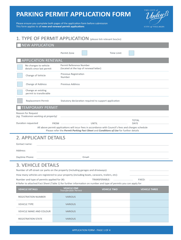 Fillable Online Parking bpermitb application form - City of Unley Fax Email Print - pdfFiller