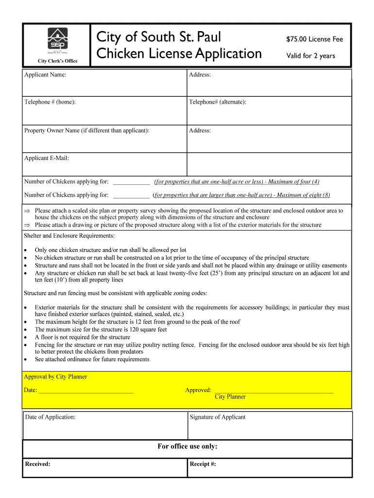 Fillable Online southstpaul CHICKEN LICENSE - 2016 Application allowing ...