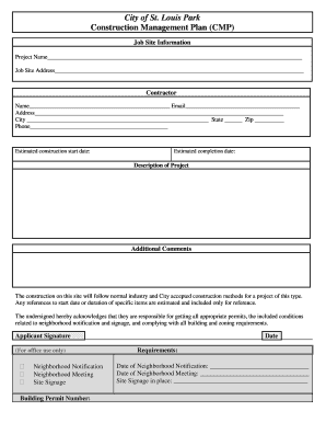 Fillable Online stlouispark Construction Management Plan (CMP) Fax ...