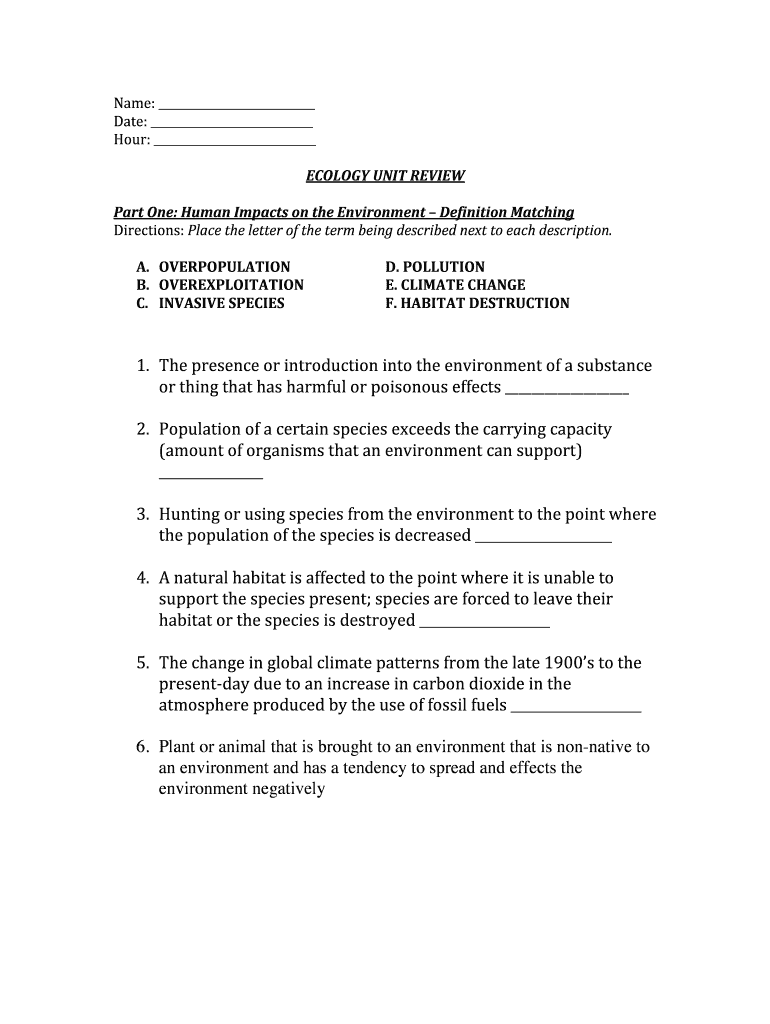 Fillable Online sps186 ECOLOGY UNIT REVIEW - sps186 Fax Email Print ...
