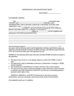 Fillable Online PERFORMANCE AND MAINTENANCE BOND Bond Number IT IS ...