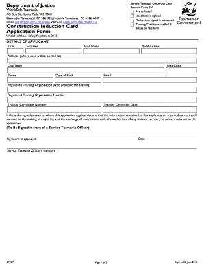 Fillable Online worksafe tas gov Construction Induction Card ...