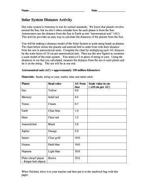 Fillable Online Solar System Distance Activity - Hallsville Fax Email ...