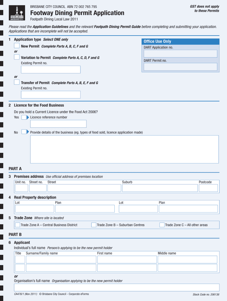 Fillable Online Footway Dining bPermitb Application - Brisbane City ...