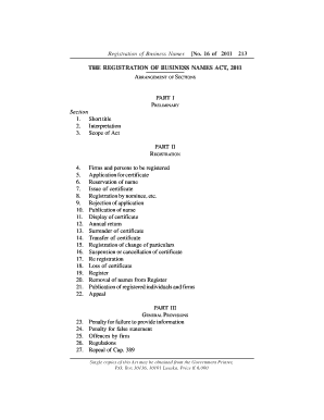 Fillable Online THE REGISTRATION OF BUSINESS NAMES ACT, 2011 Fax Email ...