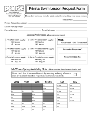 Fillable Online richmondheights Private Swim Lesson Request Form ...
