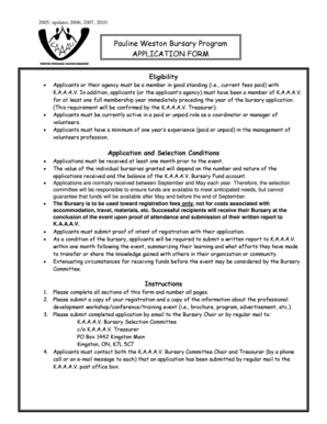 Fillable Online kaaav Pauline Weston Bursary bProgram APPLICATIONb FORM - kaaav Fax Email Print ...