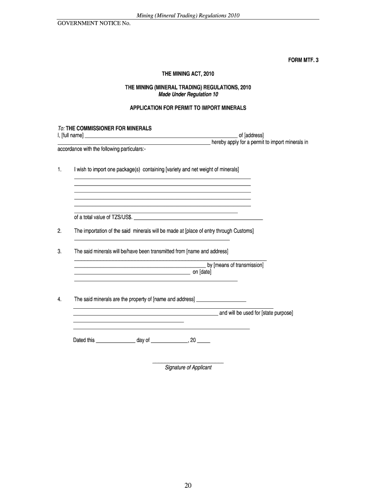 Fillable Online mem go Form-MTF-Application for bPermitb to Import Minerals - mem go Fax Email ...