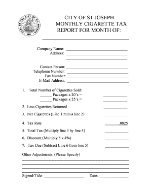 Fillable Online Cigarette Tax Report-Monthly Fax Email Print - pdfFiller