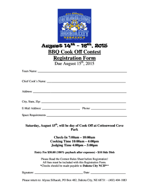 Fillable Online dakotacity August 14 16 2015 BBQ Cook Off Contest ...