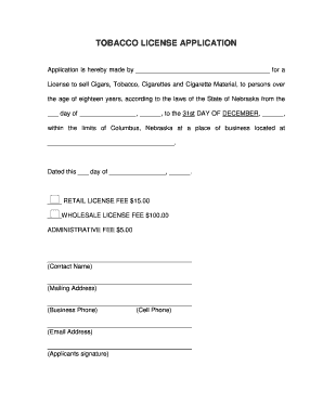 Fillable Online columbusne TOBACCO LICENSE Complete the application for ...