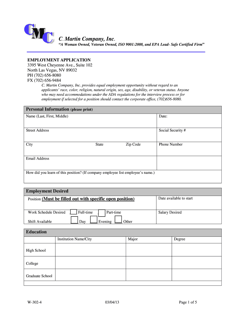 Fillable Online Download an Employment bApplicationb - C Martin Company ...