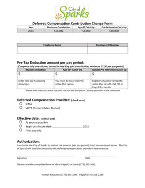 Fillable Online Deferred Compensation Contribution Change Form Fax ...