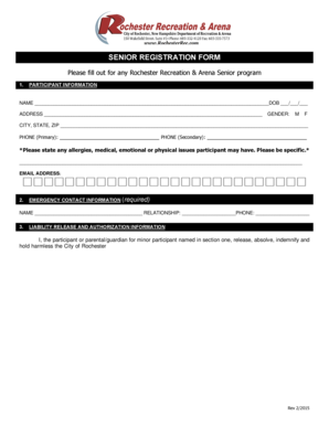 Fillable Online rochesternh SENIOR REGISTRATION FORM - Rochester NH ...