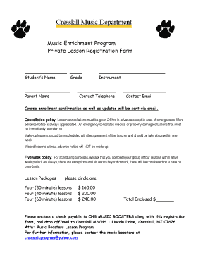 Fillable Online Music Enrichment Program Private Lesson Registration ...
