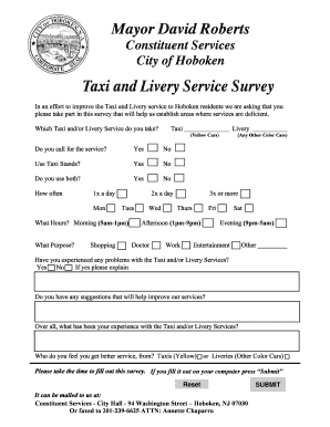 Fillable Online hobokennj TAXI and LIVERY SERVICE SURVEY 4doc Fax Email ...