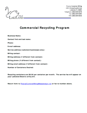 Fillable Online lakelandgov Commercial Recycling Request form for ...