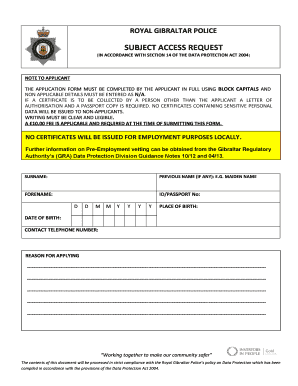 Fillable Online police Subject Access Request bApplicationb Form - Royal Gibraltar Police ...