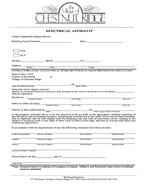 Fillable Online chestnutridgevillage ELECTRICAL AFFIDAVIT ...