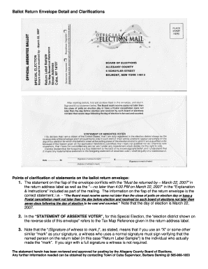 Fillable Online Ballot Return Envelope Detail and Clarifications Fax ...