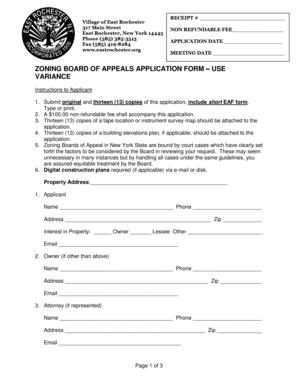Fillable Online eastrochester ZONING BOARD OF APPEALS APPLICATION FORM USE VARIANCE ...