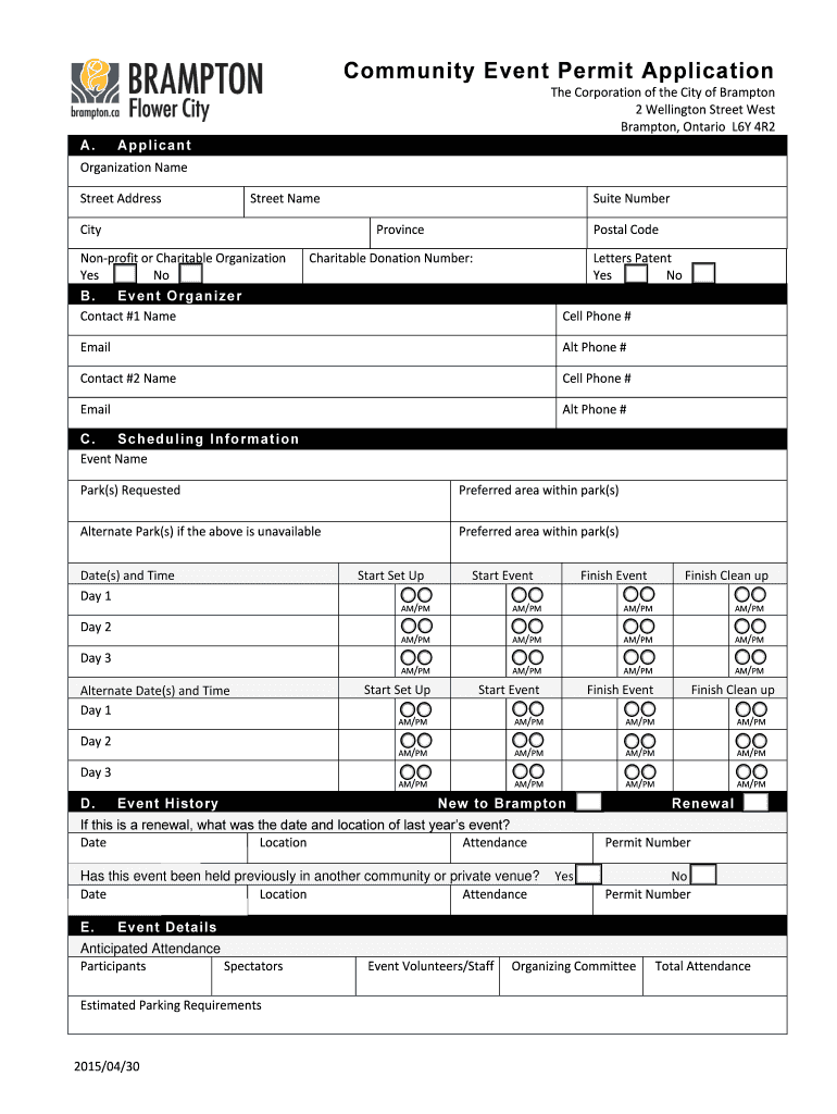 Fillable Online brampton Community Event bPermitb Application Form - City of Brampton Fax Email ...