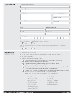 Fillable Online vehicleinspection nzta govt SIVVP Application for a ...
