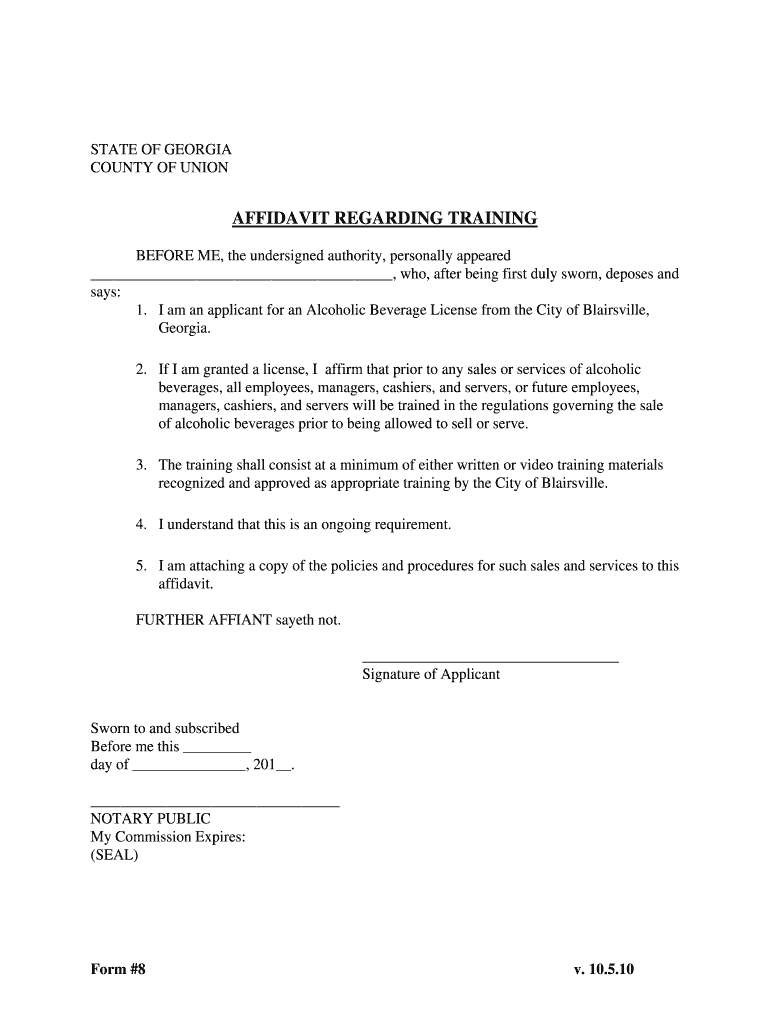 Fillable Online AFFIDAVIT REGARDING TRAINING - blairsville-gagov Fax ...