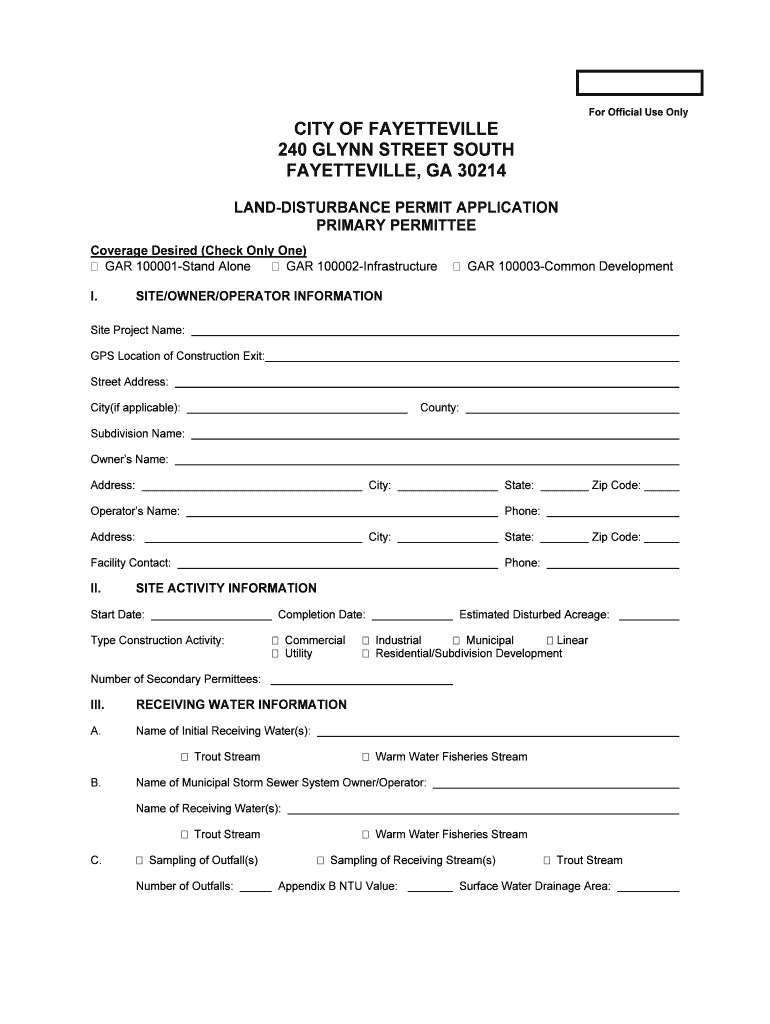 Fillable Online LAND DISTURBANCE PERMIT APPL 07 15 04 noippdoc Fax ...
