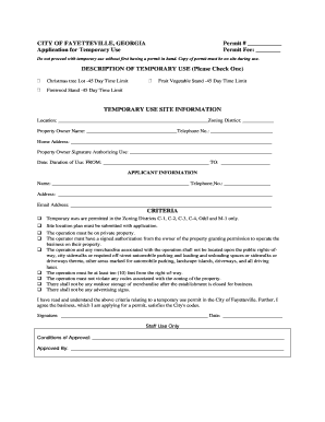 Fillable Online DESCRIPTION OF TEMPORARY USE Please Check One TEMPORARY ...