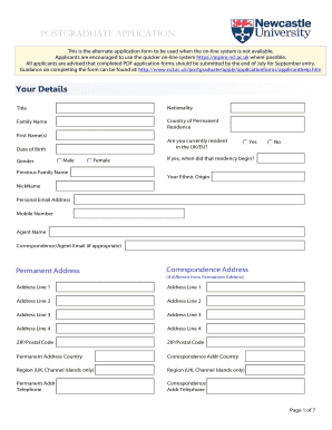 Fillable Online ncl ac Postgraduate bapplicationb form - Newcastle ...