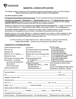 Fillable Online Municipal blicenceb application - the City of Vaughan ...