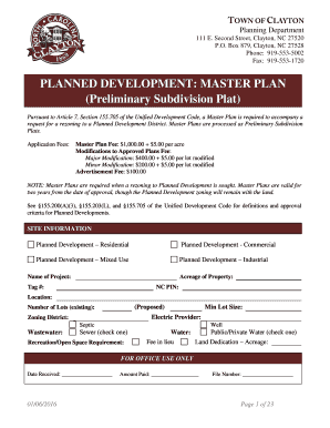 Fillable Online PLANNED DEVELOPMENT MASTER PLAN Preliminary Subdivision ...