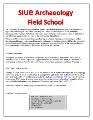 Fillable Online siue APPLICATION FOR 1997 SIUE ARCHAEOLOGICAL FIELD PROGRAM - siue Fax Email ...