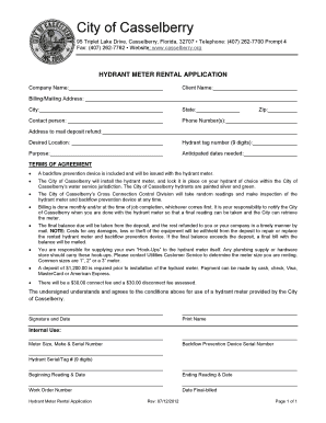 Fillable Online casselberry Hydrant Meter Rental Application Fax Email ...