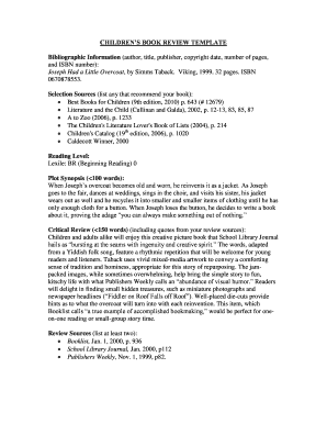 Fillable Online CHILDRENS BOOK REVIEW TEMPLATE Fax Email Print - pdfFiller