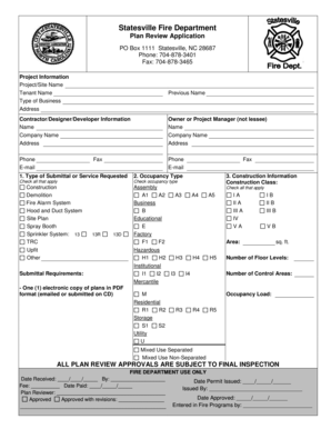 Fillable Online Statesville Fire Department Plan Review Application Fax ...