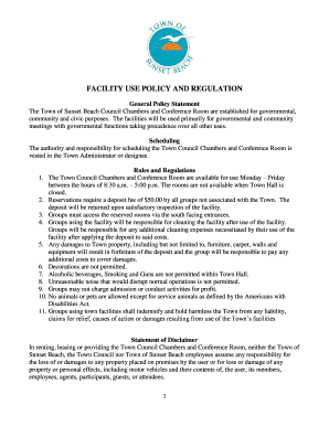 Fillable Online FACILITY USE POLICY AND REGULATION - Sunset Beach Fax ...