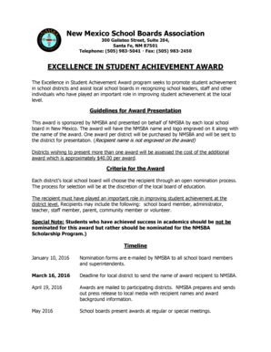 Fillable Online Excellence for student achievement award - New Mexico ...