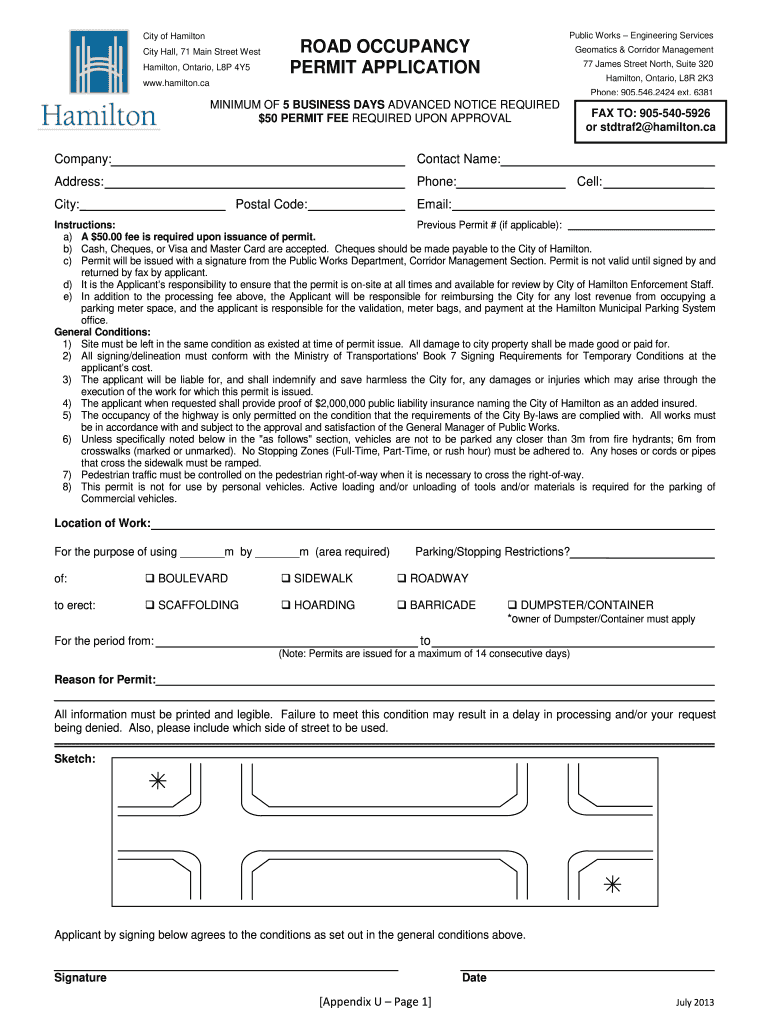 Canada Hamilton Road Occupancy Permit Application Form - Fill Online ...