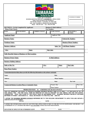Fillable Online tamarac BUSINESS REVENUE RECEIPT COMMERCIAL APPLICATION ...
