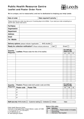 Fillable Online leeds gov Leaflet Poster Request Form - Leeds - leeds ...