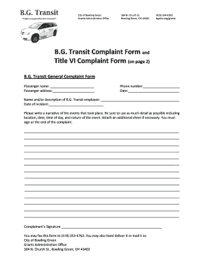 Fillable Online bgohio BG Transit Complaint Form and Title VI Complaint ...