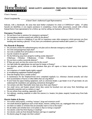 Fillable Online HOME SAFETY ASSESSMENT PREPARING THE HOME FOR HOME CARE ...