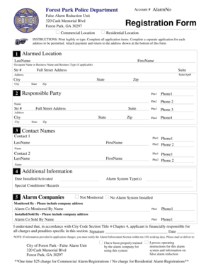 Fillable Online forestparkga False Alarm Reduction Unit Registration ...